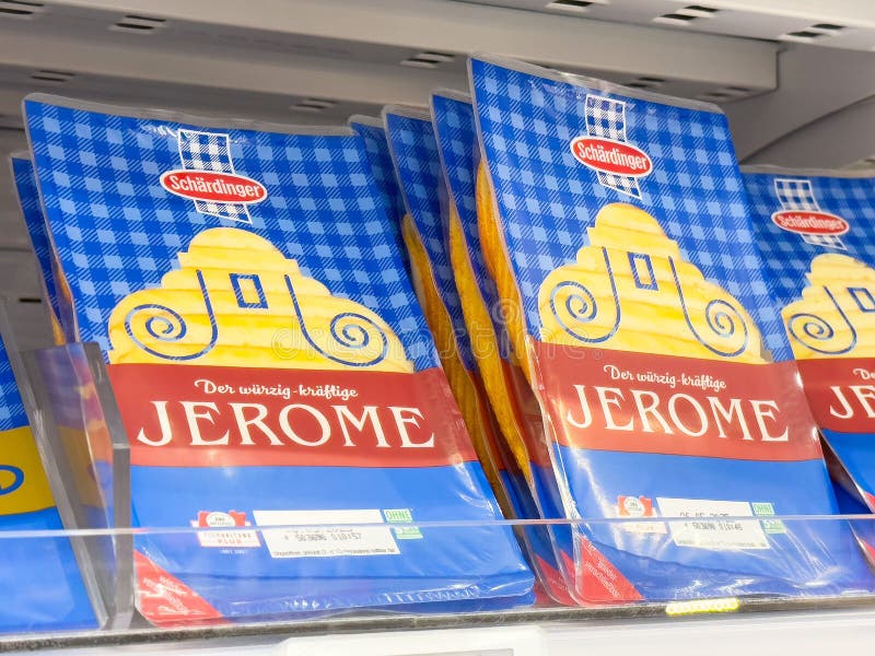 Packaged Sliced Cheese Display in Supermarket Refrigerator Shelf ...