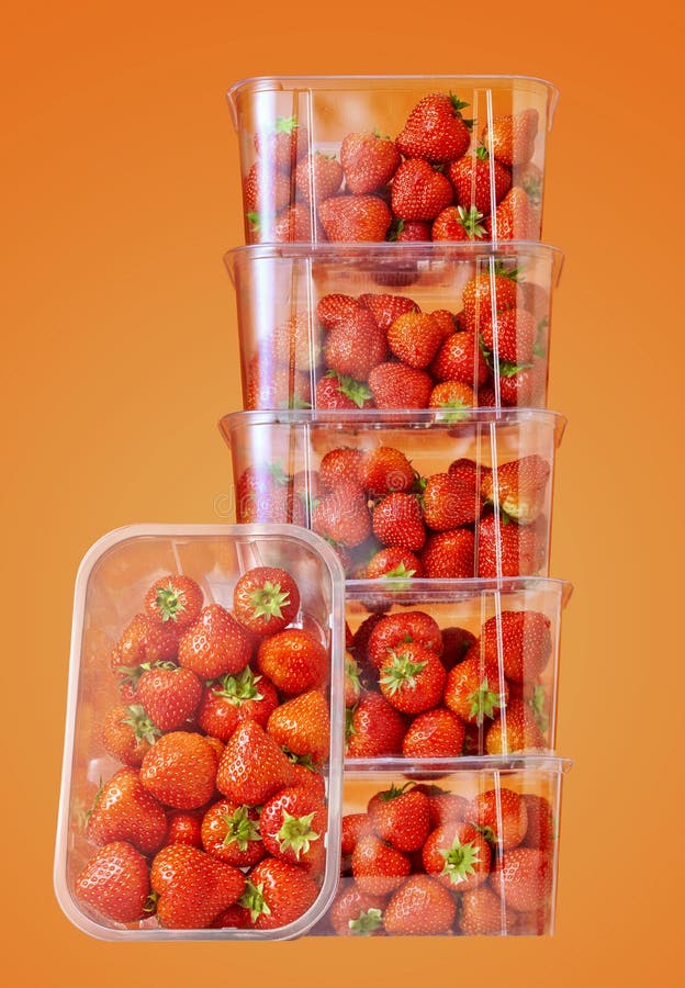 Packaged Strawberries in a Studio Setting, Isolated on White Stock ...