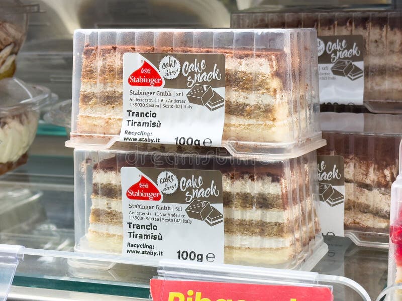 Packaged Tiramisu Cake Slices in Supermarket Refrigerated Display ...