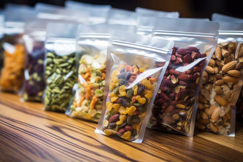 Packaged Trail Mix in Biodegradable Packaging Stock Image - Image of ...