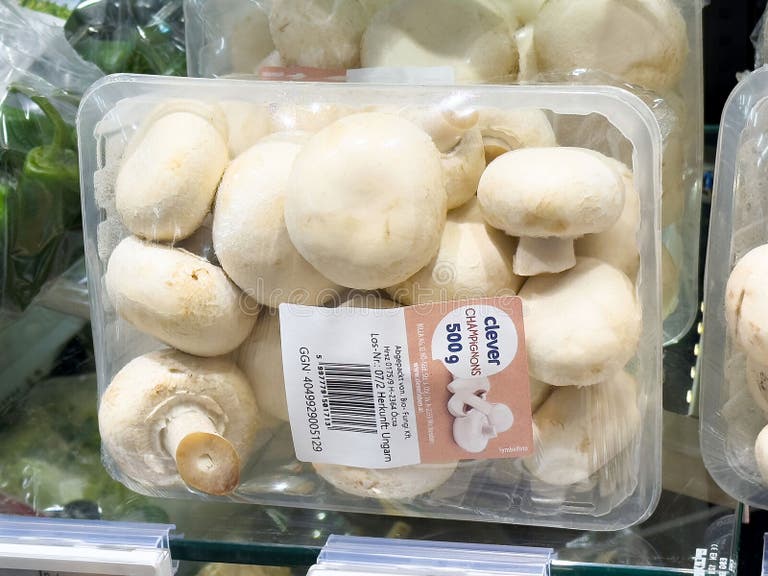 Packaged White Mushrooms in Clear Plastic Container Editorial Photo ...