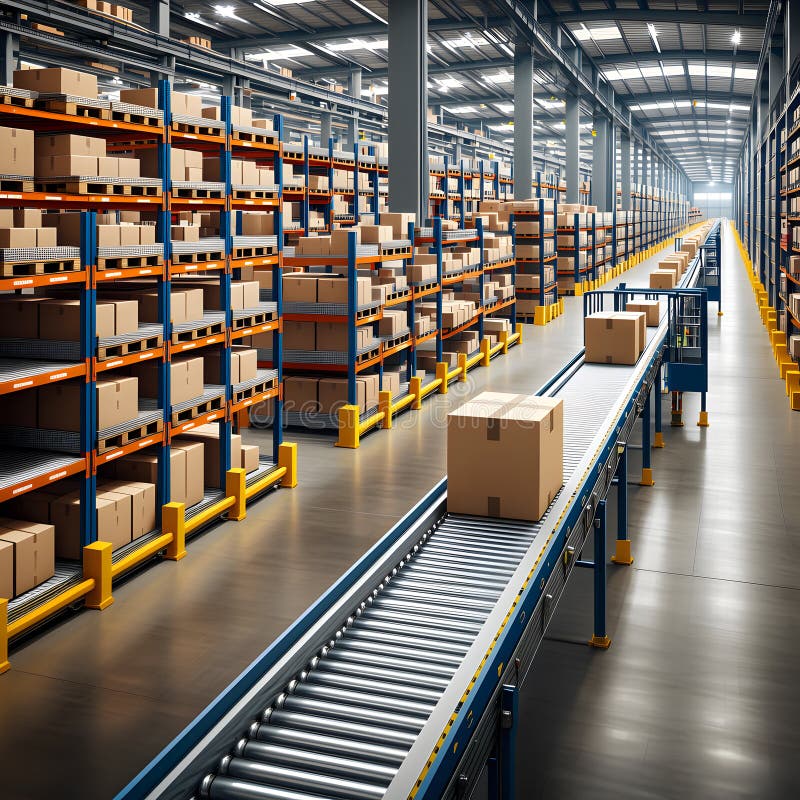 Packages on a Conveyer Belt in a Mail Order Warehouse Stock Photo ...