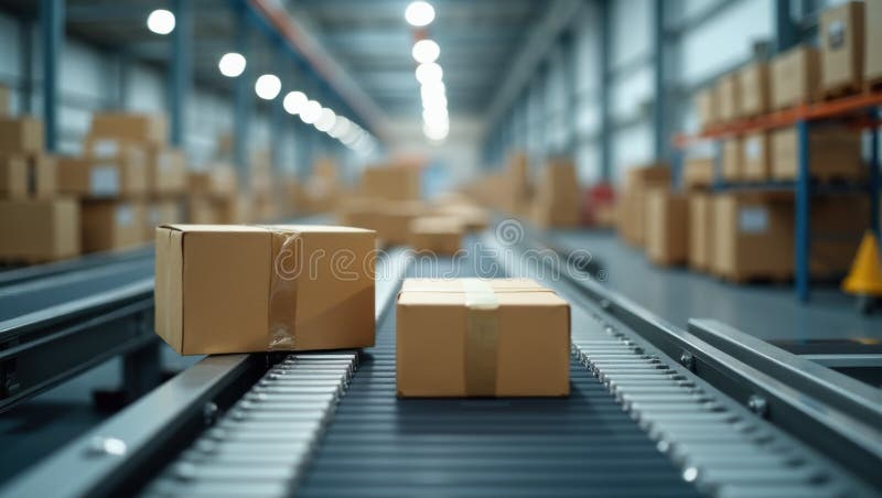 Packages on Conveyor Belt Generative AI Stock Illustration ...