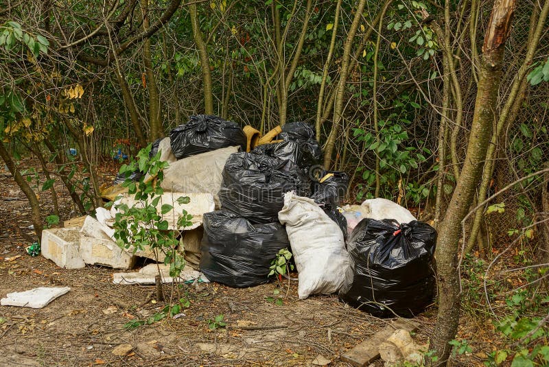 Packages and Garbage Bags among Plants in the Nature Stock Image ...