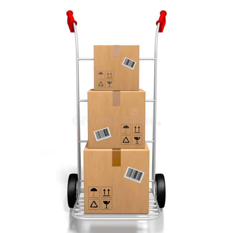 Packages on Hand Cart - 3D Rendering Stock Illustration - Illustration ...