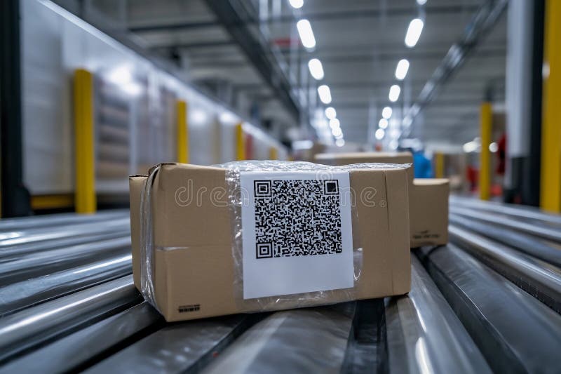 Packages are Lined Up on a Conveyor Belt in a Busy Warehouse. the Area ...