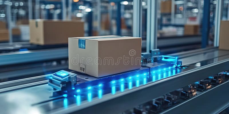 Packages Move Along a Conveyor Belt in a Warehouse during a Busy ...