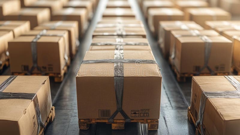 Packages on Pallets Ready for Shipping in a Large Warehouse for ...