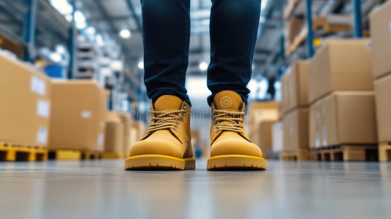 Packages Stacked Around Worker S Boots. Stock Illustration ...