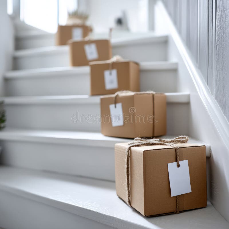 Packages on Staircase Ready for Delivery and Shipping. Stock Image ...