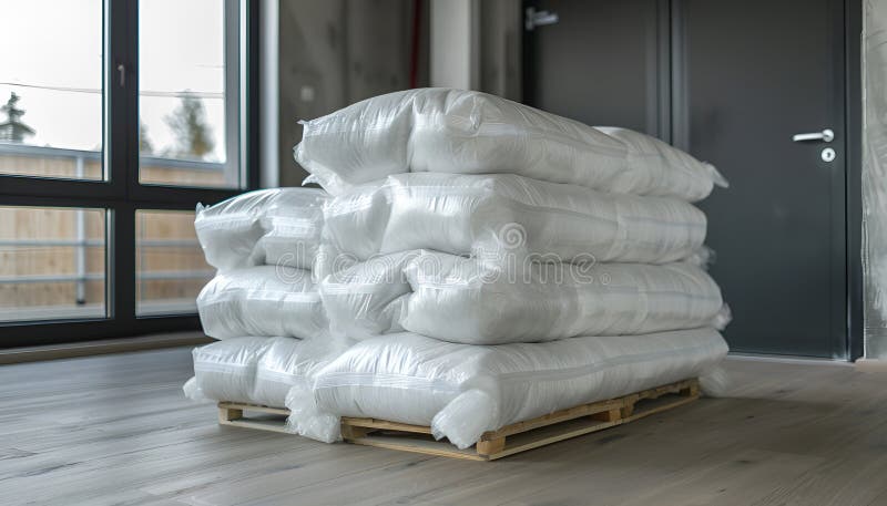 Packages of Thermal Insulation Material in Room. Space for Text Stock ...