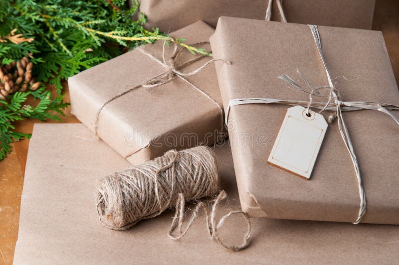 Brown Paper Packages Wrapped Up with String Stock Image - Image of ...