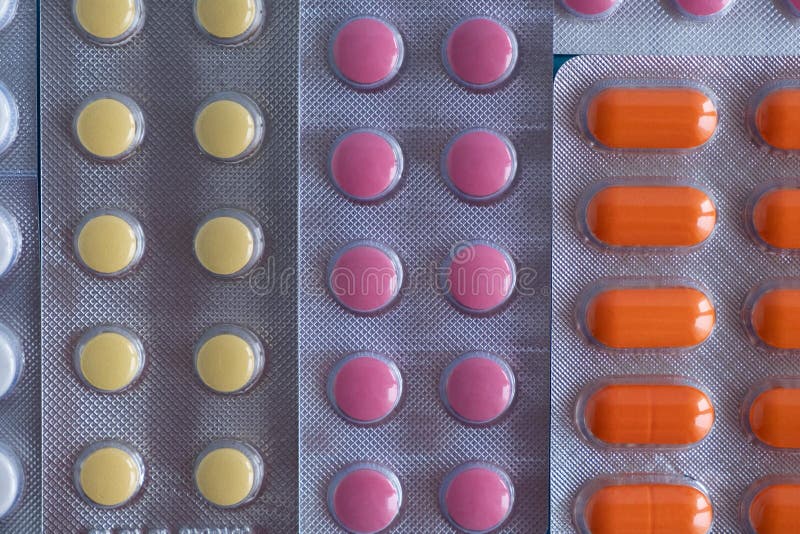 Packaging, Blisters with Multi-colored Tablets, Pills, Antibiotics ...