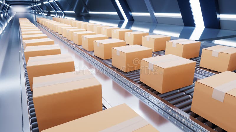 Packaging Box and Conveyor Belt, 3d Rendering Stock Video - Video of ...
