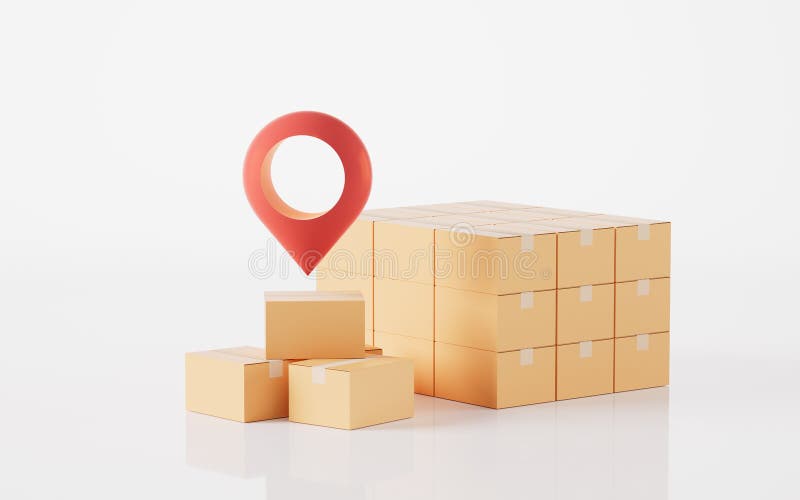 Packaging Box and Location Sign, 3d Rendering Stock Illustration ...