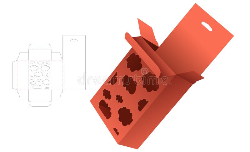 Packaging Box with Stenciled Striped Pattern Die Cut Template and 3D ...