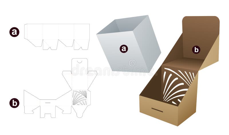 Packaging Box with Stenciled Striped Pattern Die Cut Template and 3D ...