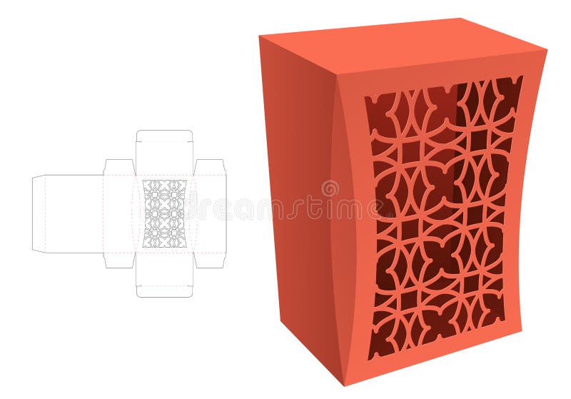 Packaging Box with Stenciled Striped Pattern Die Cut Template and 3D ...