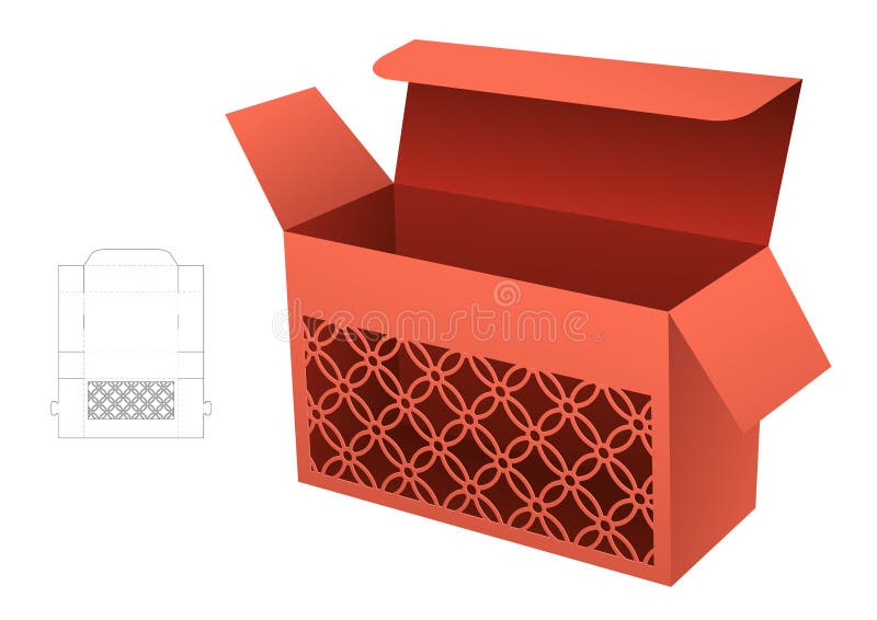Packaging Box with Stenciled Striped Pattern Die Cut Template and 3D ...