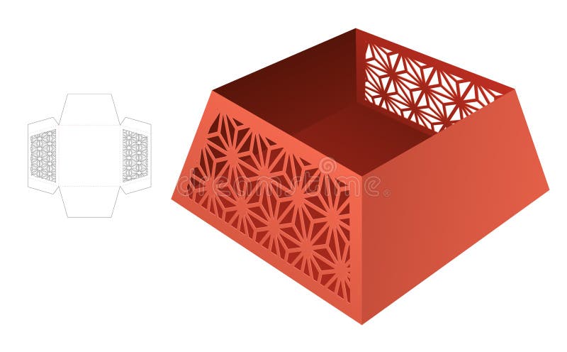 Packaging Box with Stenciled Striped Pattern Die Cut Template and 3D ...