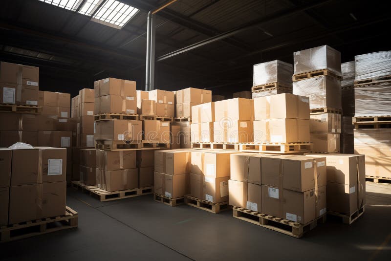 Packaging Boxes Stacked on Pallets in Storage Warehouse Stock ...