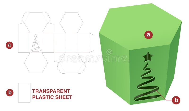 Packaging with Christmas Tree Window Die Cut Template and 3D Mockup ...