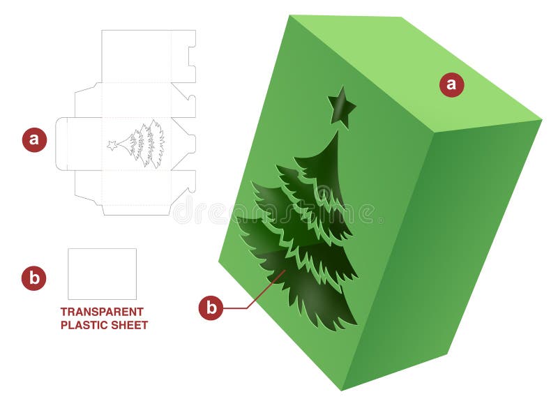 Packaging with Christmas Tree Window Die Cut Template and 3D Mockup ...
