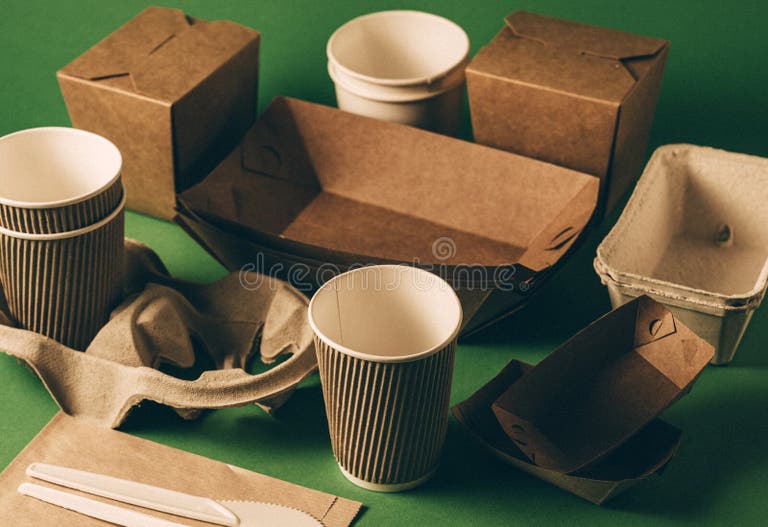 Packaging Concept - Selection of Paper Craft Packaging on Green Stock ...