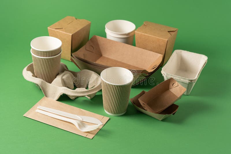 Packaging Concept - Selection of Paper Craft Packaging on Green Stock ...