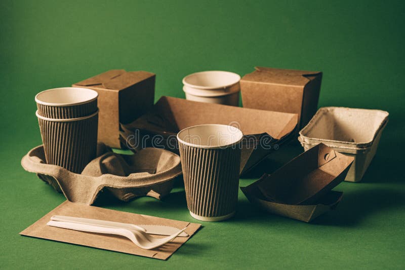 Packaging Concept - Selection of Paper Craft Packaging on Green Stock ...