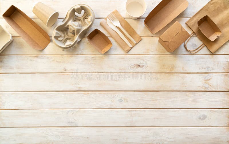 Packaging Concept - Selection of Paper Craft Packaging on White Wood ...