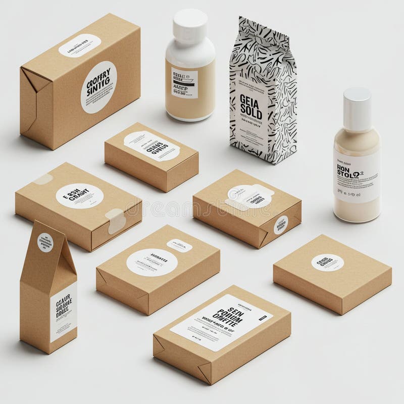 Packaging Design Featuring a Minimalist Layout with Various Cardboard ...