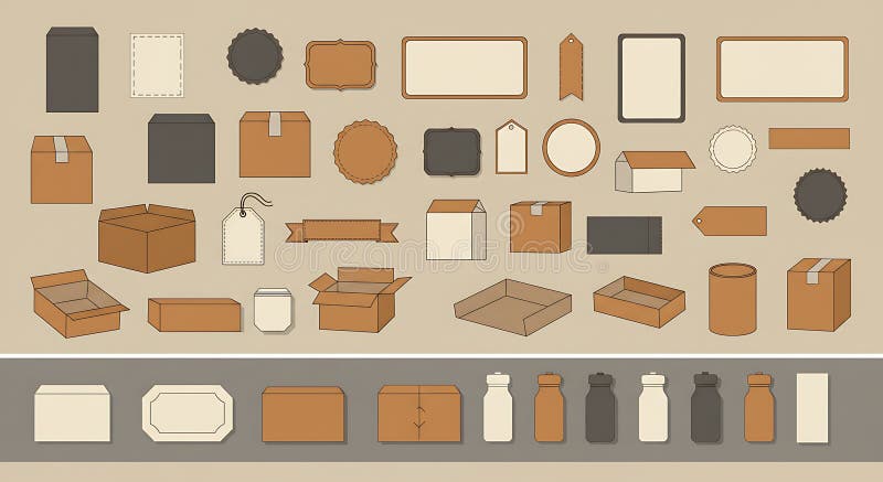 Packaging Design: Minimalist Brown Boxes, Tags, and Labels Stock ...