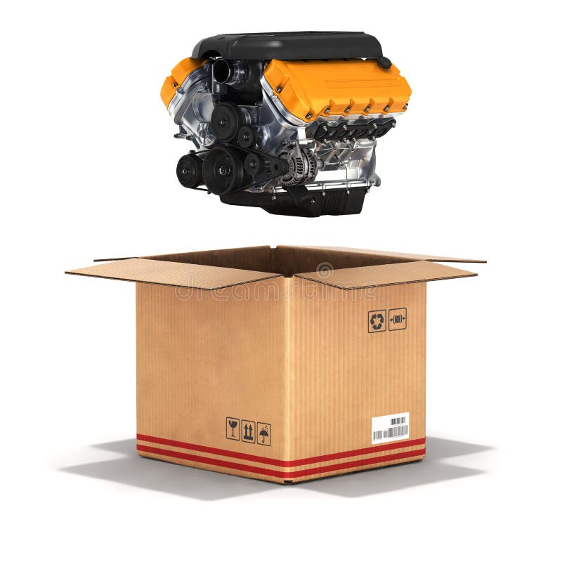 Packaging Engine in a Cardboard Box 3d Illustration Stock Illustration ...