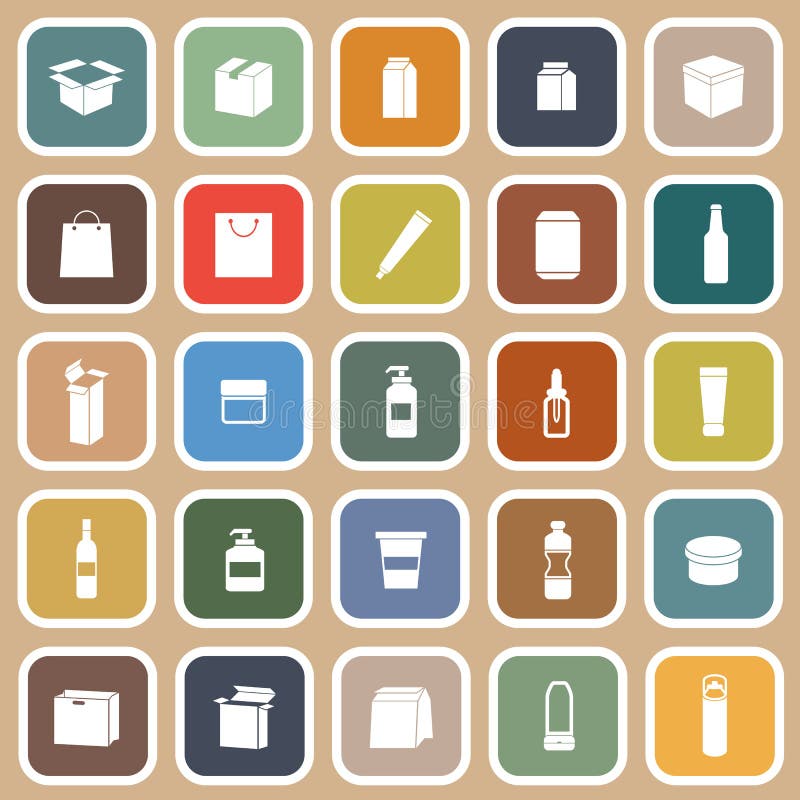 Packaging Flat Icons on Brown Background Stock Vector - Illustration of ...