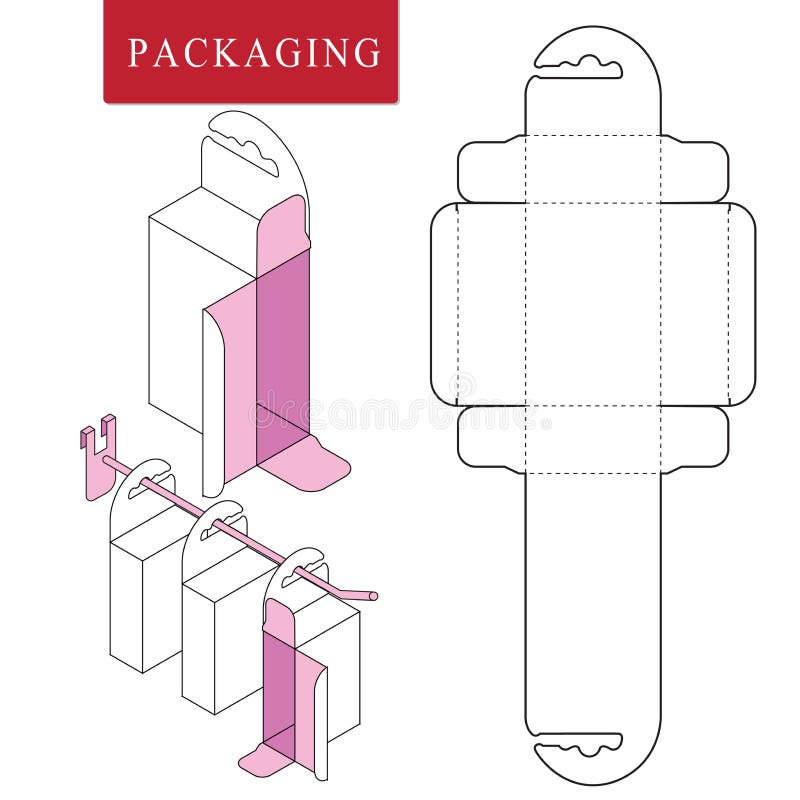 Packaging Box with Hang Hole and Curve Window Die Cut Template Stock ...