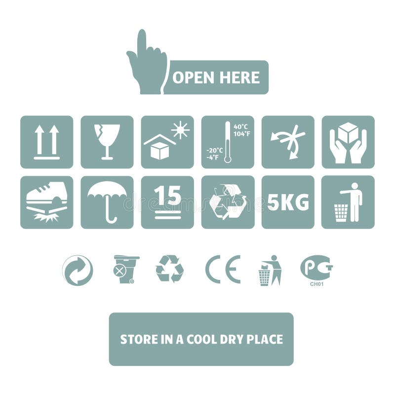 Packaging Icons Labels Signs Stock Vector - Illustration of recycle ...