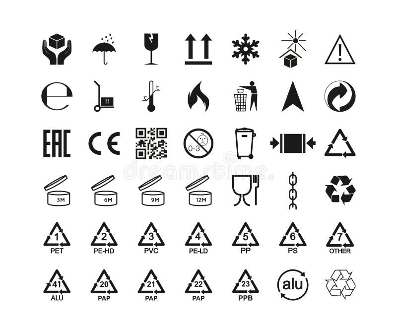 Full Set of Food Packaging Icons, Product Guide Symbols. International ...
