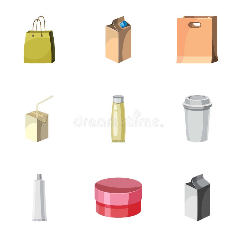 Packaging Icons Set, Cartoon Style Stock Vector - Illustration of drawn ...