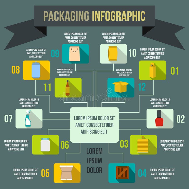 Packaging Infographic Elements, Flat Style Stock Illustration ...