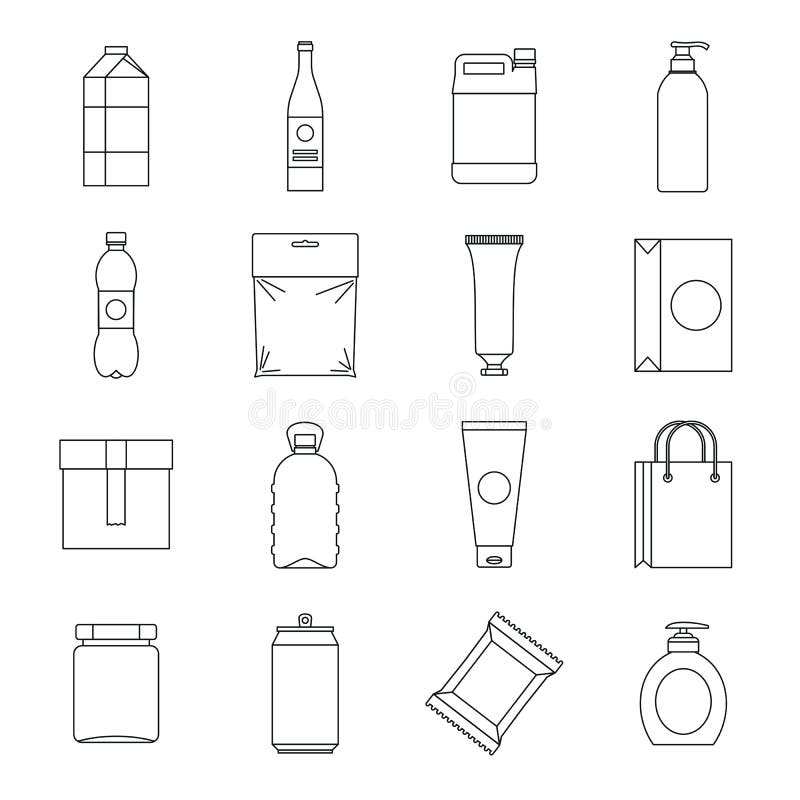 Packaging Items Icons Set, Outline Style Stock Illustration ... Packaging Items Icons Set, Outline Style Stock Illustration ...