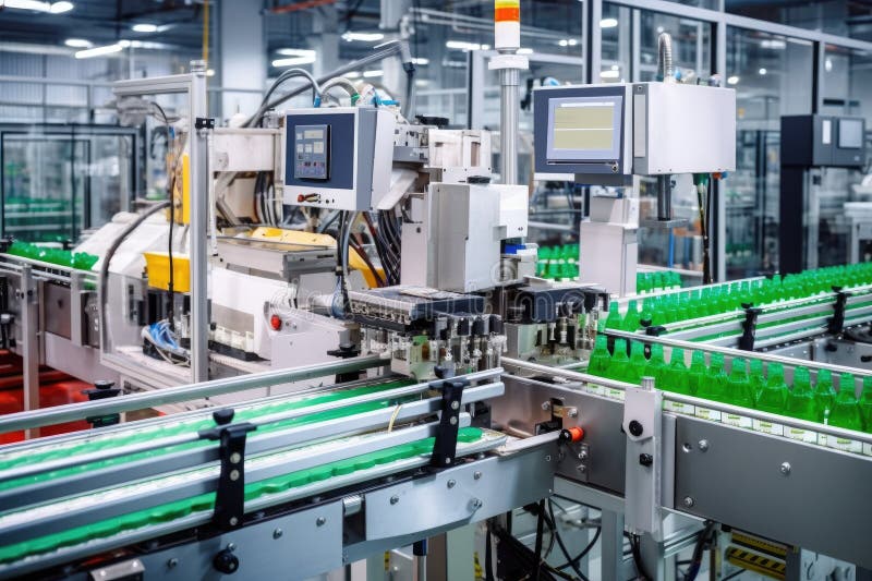 Packaging Line with Auto-labeling Machine in Operation Stock Photo ...