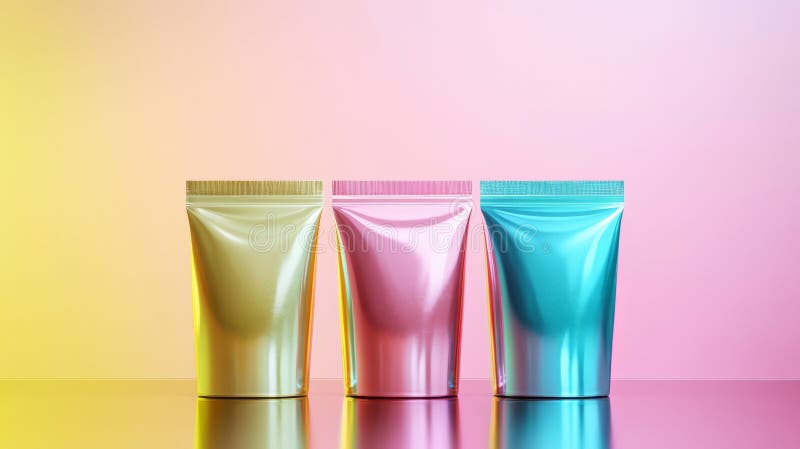 Packaging Mockup with Colorful Foil Pouches Placed on a Vibrant ...