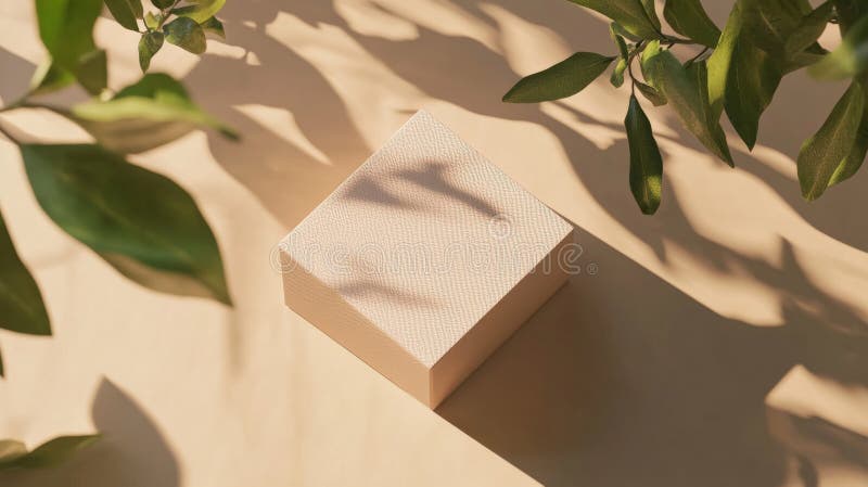 A Packaging Mockup is Created with a Beige Square Box Positioned on a ...