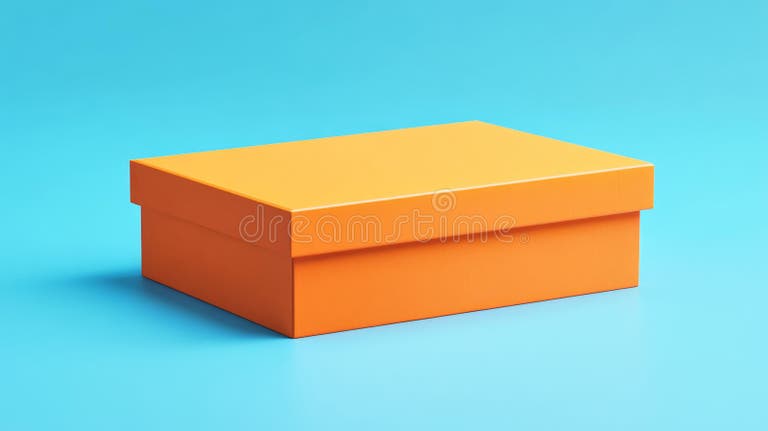 Packaging Mockup of a Rectangular Orange Box on a Fresh Blue Background ...