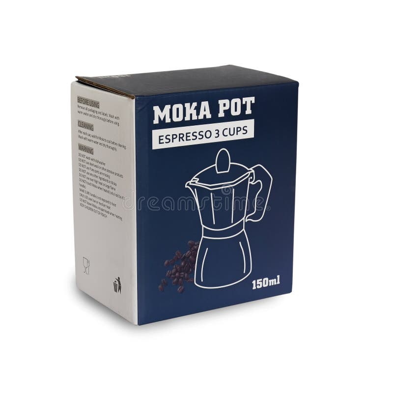 Packaging Moka Pot ,coffee Maker Three Cup Stock Photo - Image of blank ...