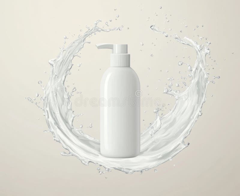 Packaging for Natural Cosmetics Featuring Blank Bottles and a Water ...