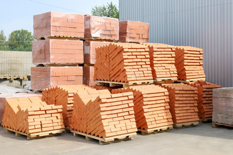 Packaging New Construction Red Brick on Pallets Stock Photo - Image of ...