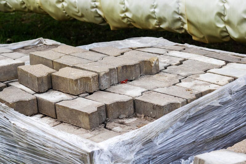 Packaging of Paving Slabs on the Construction Site Stock Image - Image ...