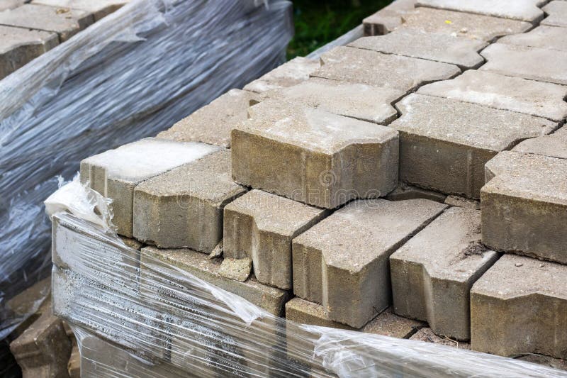 Packaging of Paving Slabs on the Construction Site Stock Image - Image ...